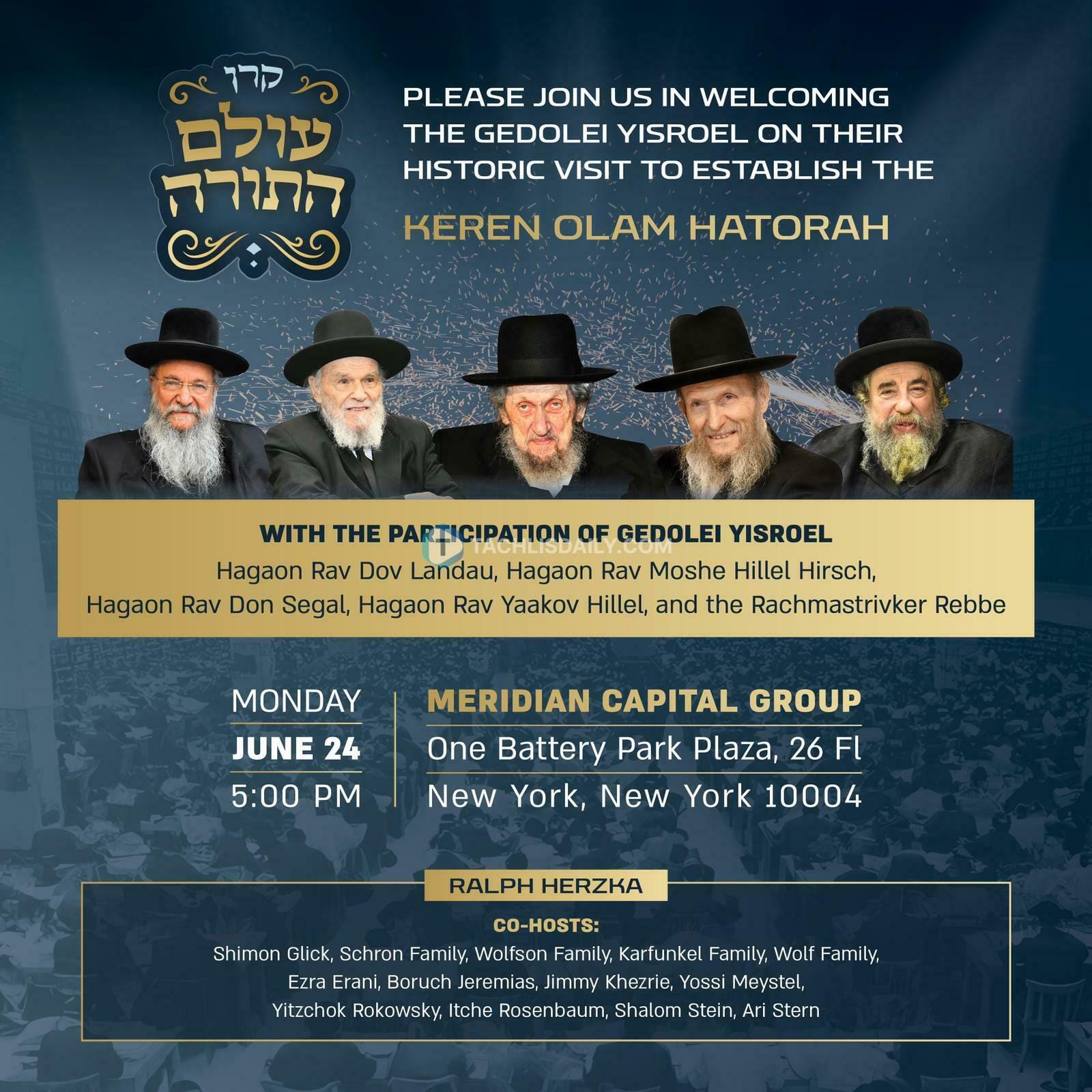Keren Olam HaTorah Fundraiser in NYC Hosted by Meridian Capital Group ...