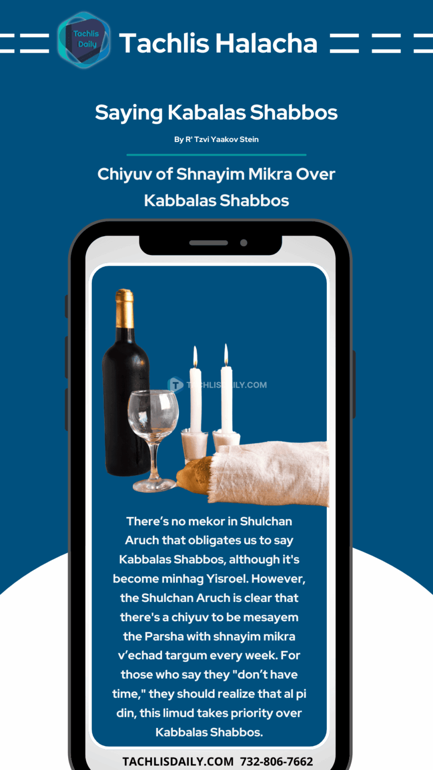 Tachlis Halacha: Chiyuv of Shnayim Mikra Over Saying Kabbalas Shabbos ...